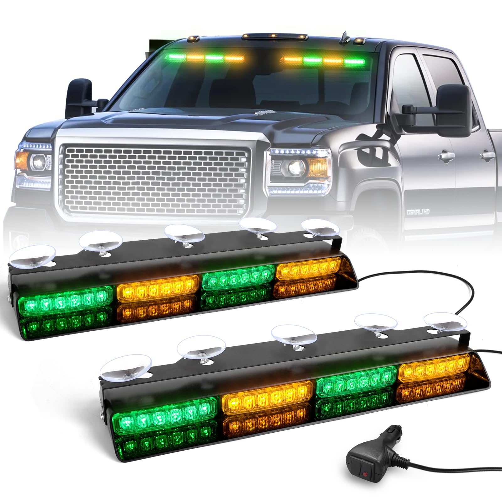 Amazon.com: HLAUTO 6Z4J Emergency Dash Strobe Lights: 2x16.8 inch Green ...
