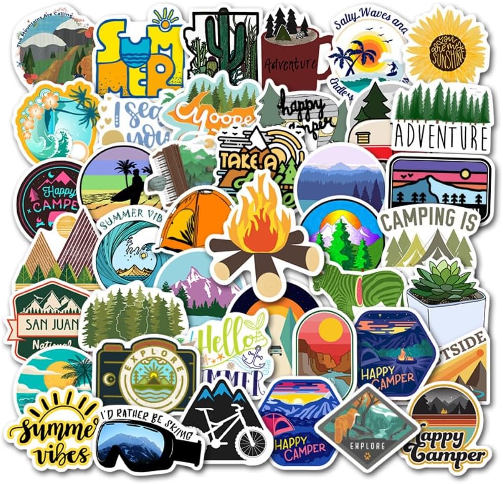 Amazon.com: 50pcs Pack Outdoor Camping Stickers for Water Bottle ...