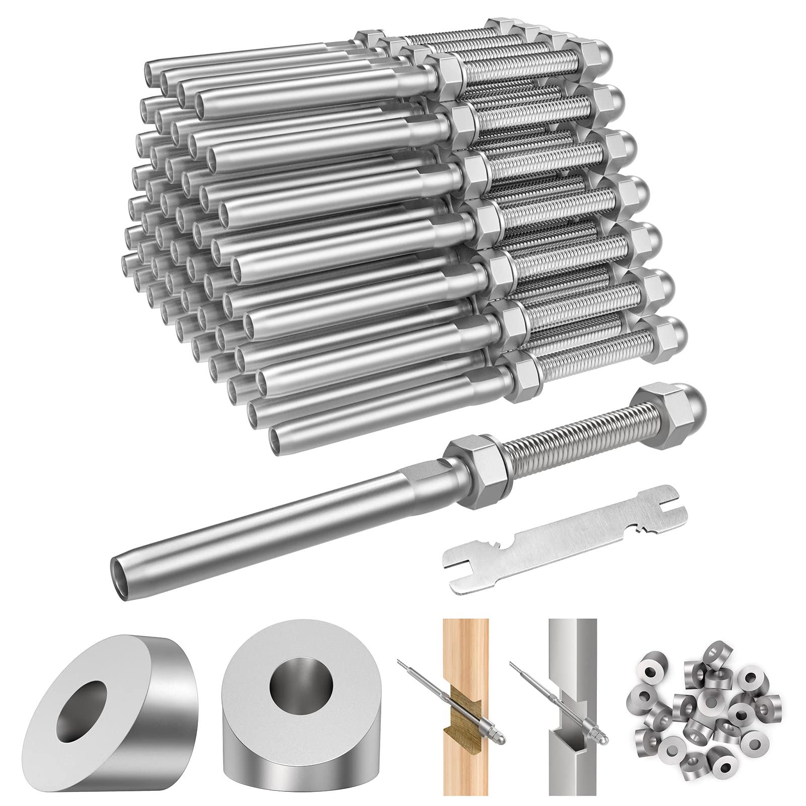 BLIKA 50 Pack 3/16" Cable Railing Swage Threaded Stud Tension End ...