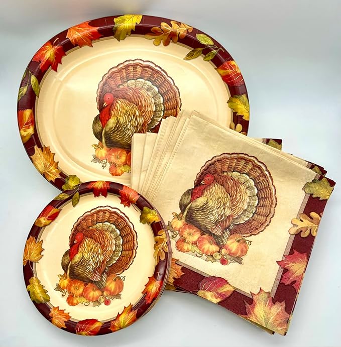 Amazon.com: Thanksgiving Turkey Disposable Dinnerware Set - Turkey ...