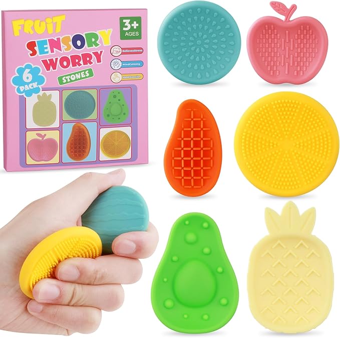 6 Pack Fruit Fidget Toys Sensory Stone for Adults, Textured Soft ...