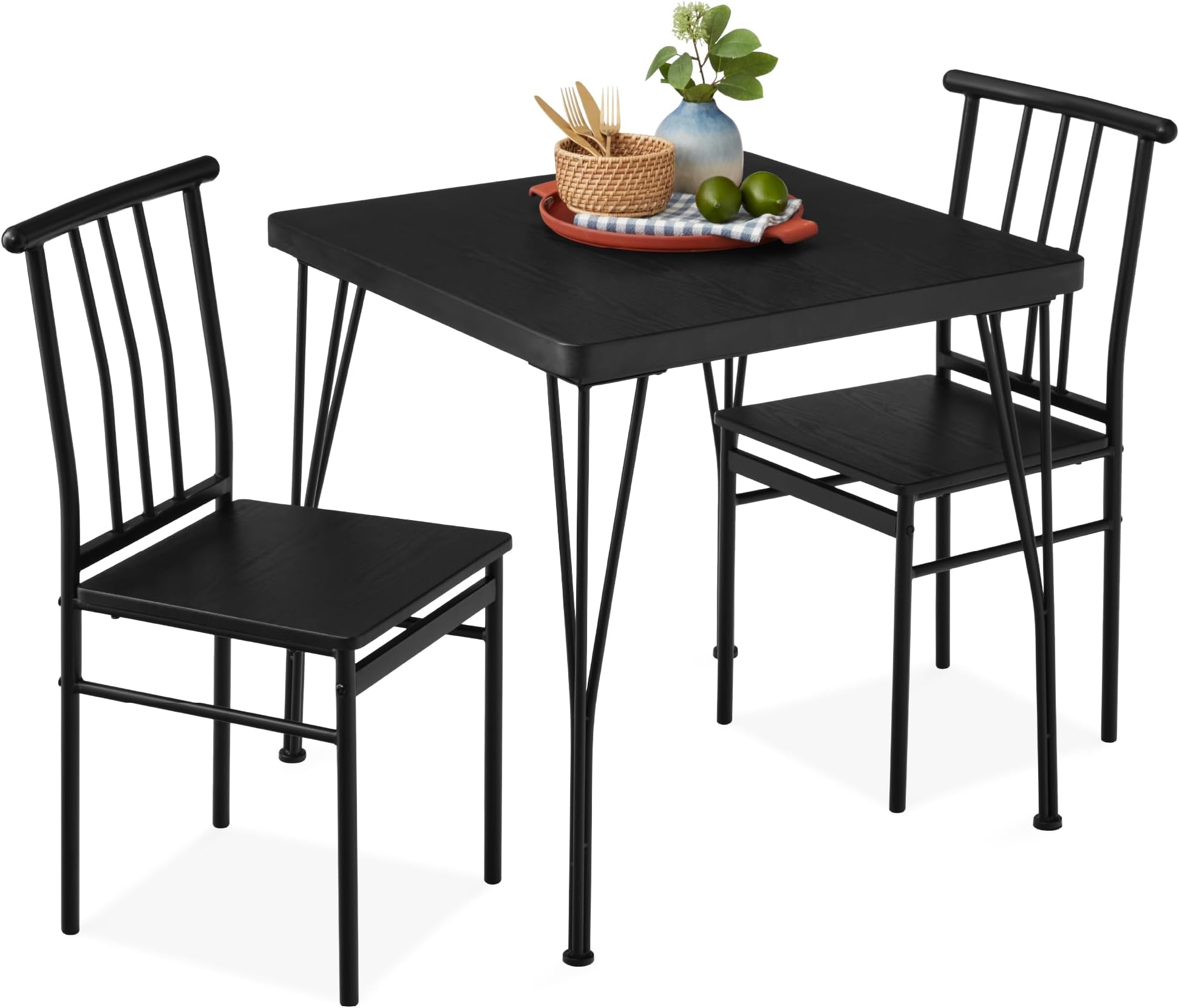 Amazon.com - VECELO 3 Piece Dining Set, Metal and Wood Square Kitchen ...