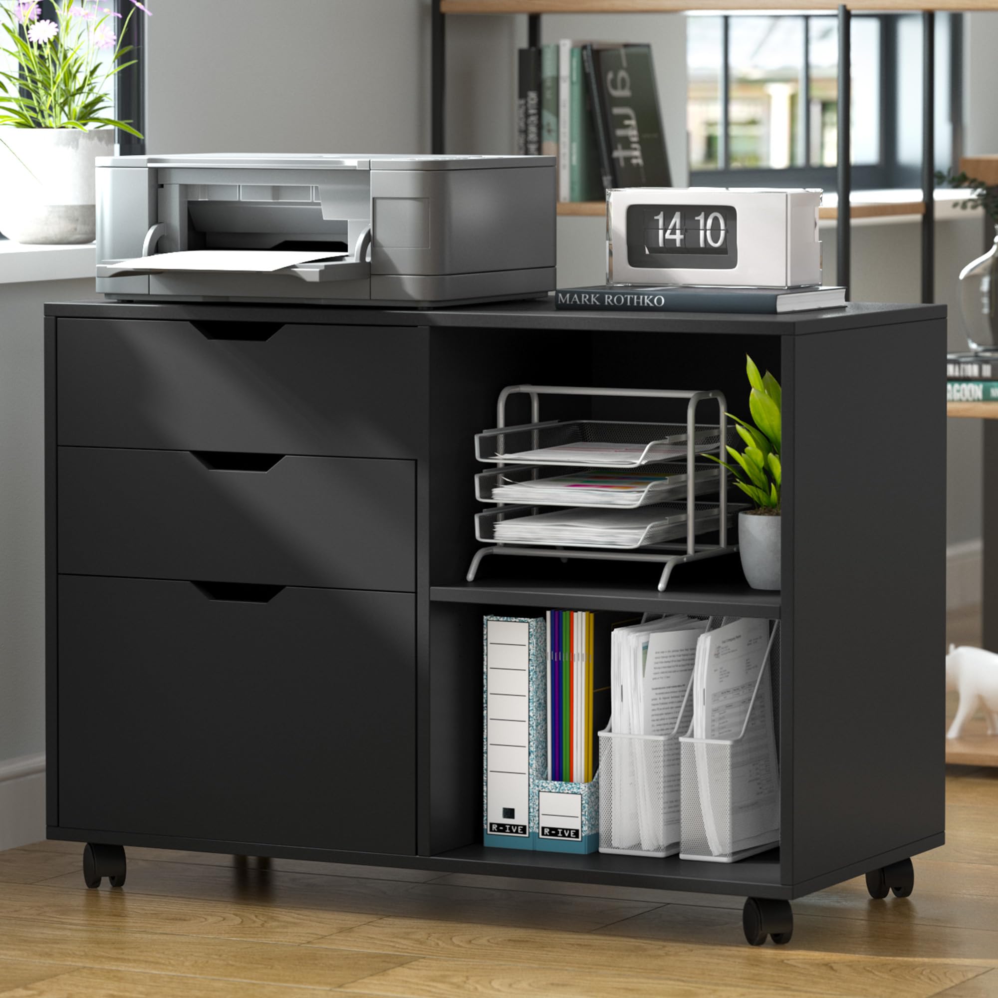 SogesPower Lateral Mobile File Cabinet,3 Drawers Rolling Office Filing ...