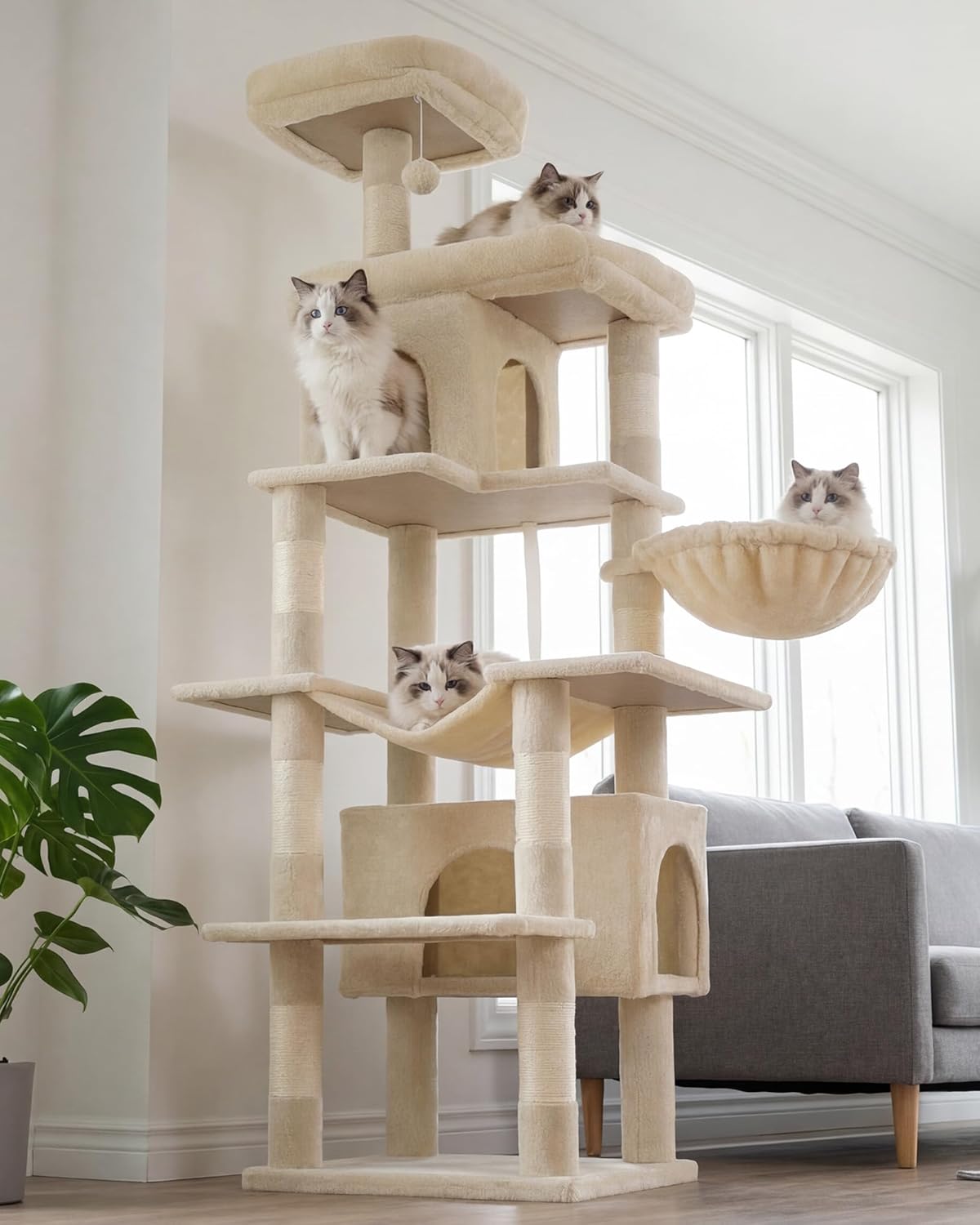 Heybly Cat Tree 70-Inch Cat Tower For Indoor Cats Plush Cathouse Multi ...