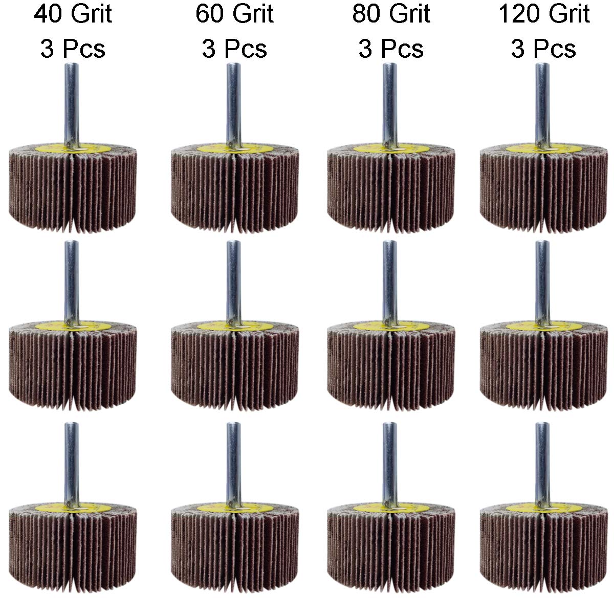 Snapklik.com : 12 Pcs 2”X 1” X1/4” Flap Wheels Set 3 Pcs Of Each 40 60 ...
