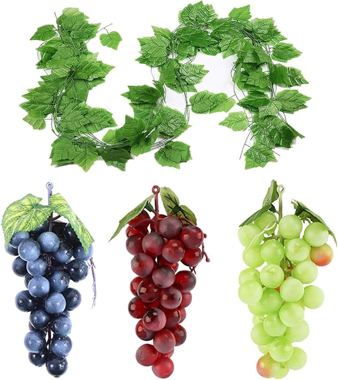 Amazon.com: Artificial Grapes, 3 Bunches of Fake Decorative Grapes ...