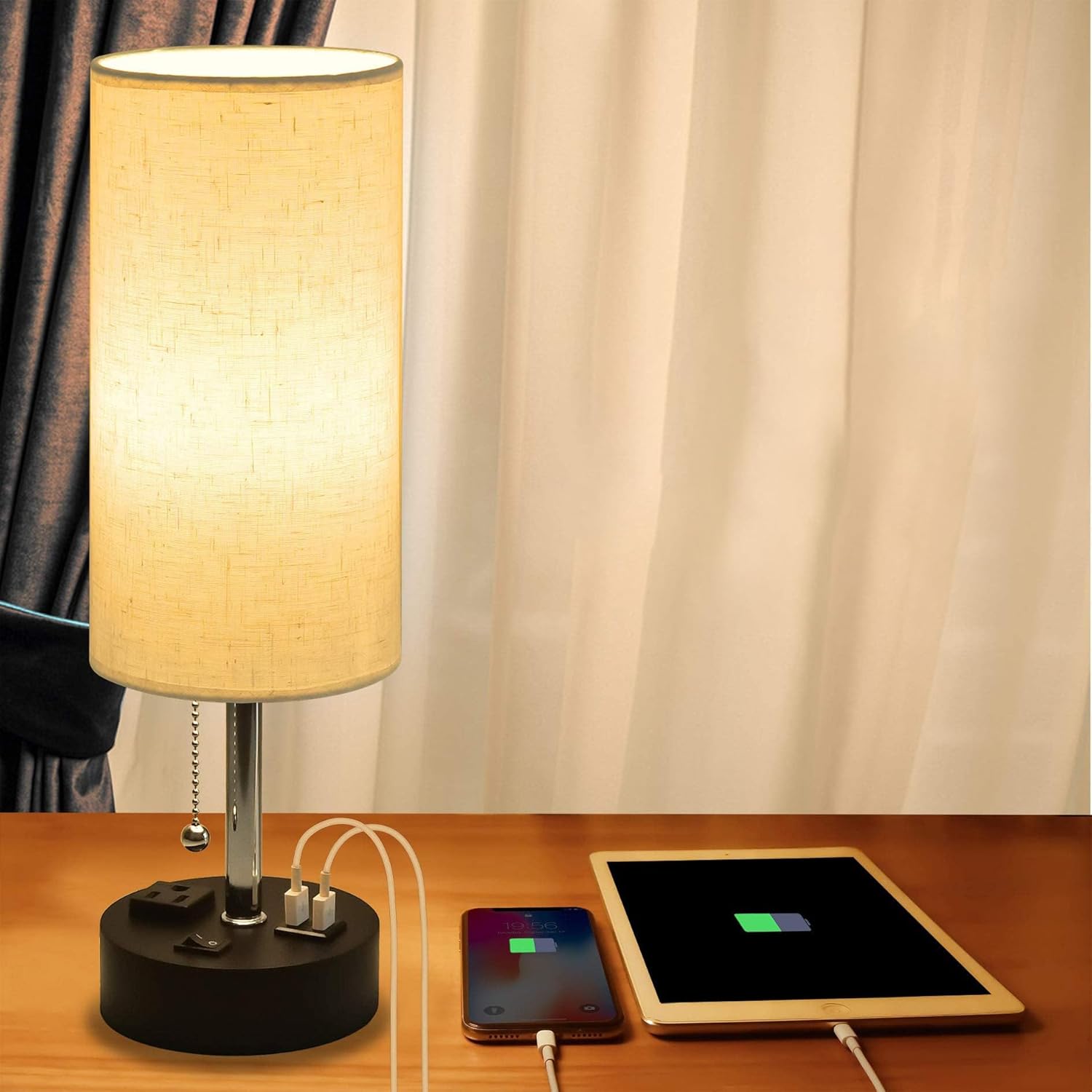 Cotanic USB Bedside Lamp, Modern Table Lamp with Charging Ports ...