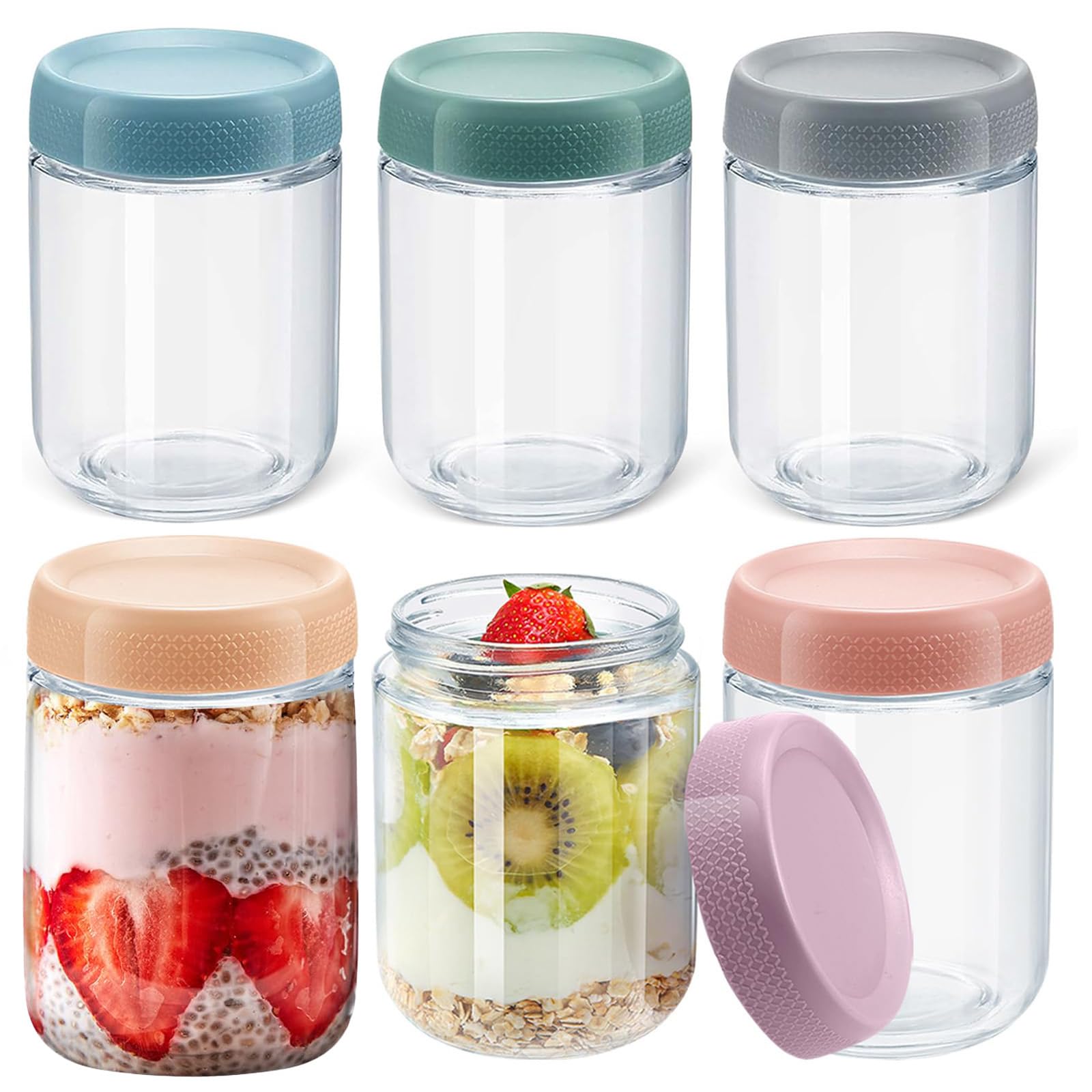 Overnight Oats Container Jar，6 Pack 480ml Overnight Oat Jars，Glass Jars ...