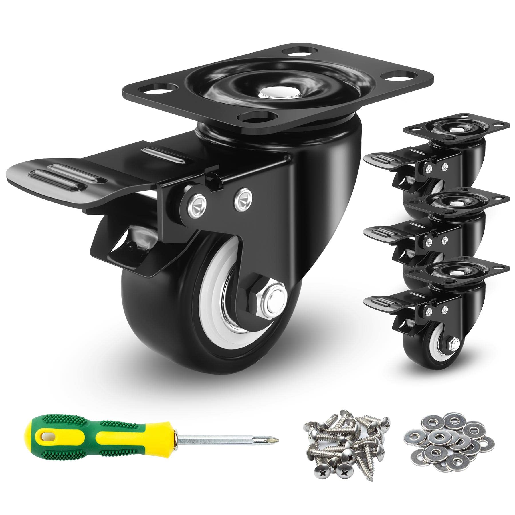 Buy Caster Wheels Set of 4, 50mm Swivel Trolley, Heavy Duty Castor ...