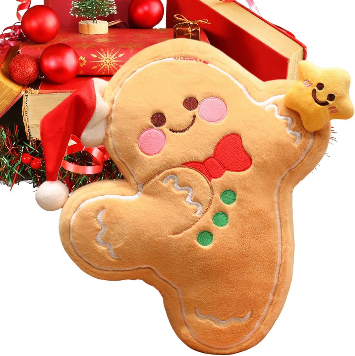 Gingerbread Man Pillow,Plush Stuffed Doll - 15.7in Hat and Star Design ...