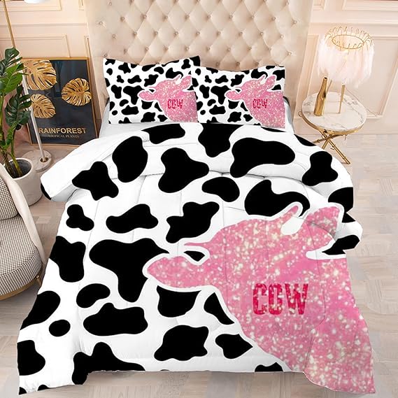 Amazon.com: NMPICO Cow Print Bedding Set Twin Size Pink Comforter Set ...