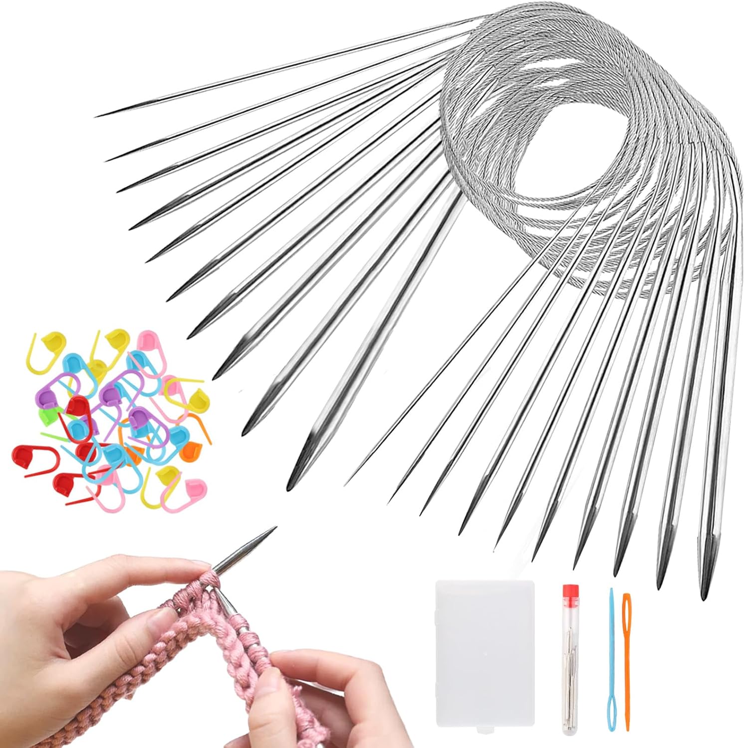 80cm Circular Knitting Needles Set, 9Pcs Stainless Steel Round Knitting ...