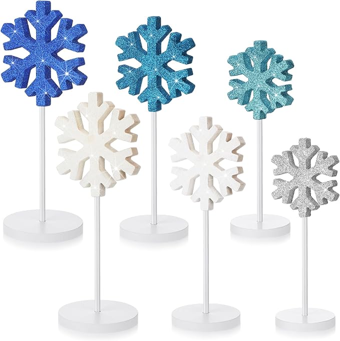 Amazon.com: Purpeak 6 Pcs Winter Snowflake Table Decorations Tall ...