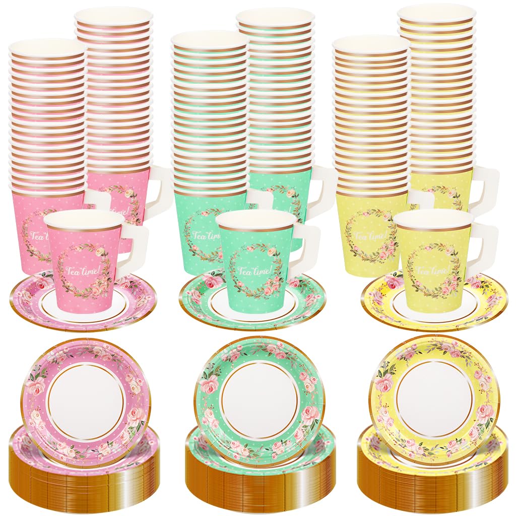 Amazon.com | TWOWYHI 120 Set Tea Party Decorations Disposable 9 Oz ...
