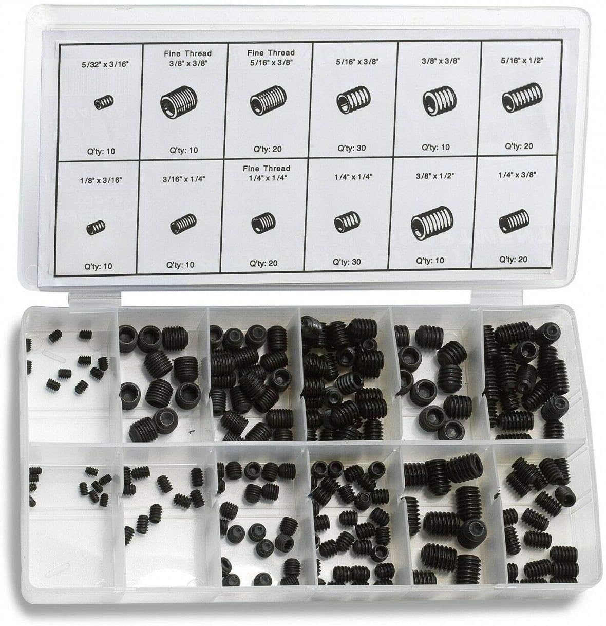 Amazon.com: 200PC ALLEN SOCKET SET SCREW ASSORTMENT SAE CASE PRO ...