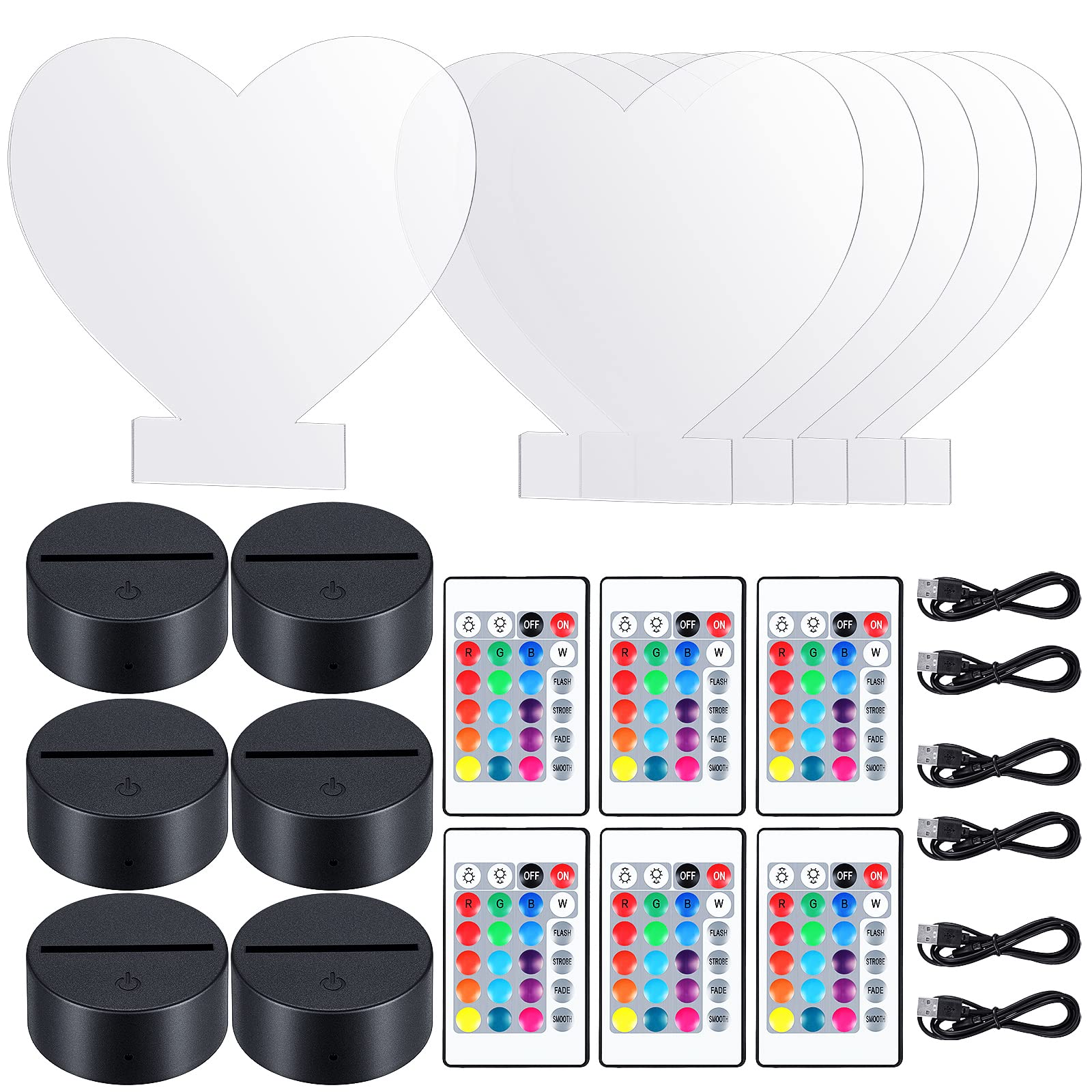 6 Sets 3D Night LED Light Lamp Bases Including 6 Light Display Stands 6 ...