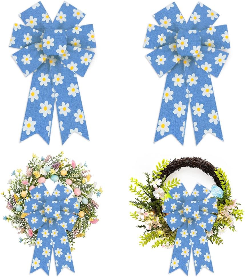 Amazon.com: Hying 2PCS Spring Flower Bows for Wreath, Blue Floral ...