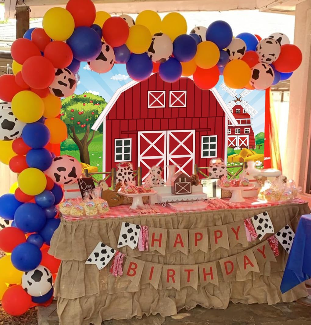Snapklik.com : RUYI Farm Barn Backdrop 8x6FT Cartoon Red Barn Green ...