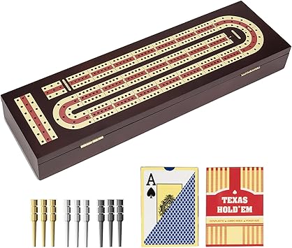 Amazon.com: Cribbage Board Game Set, Premium Wooden Board with Magnetic Lock and Metal Pegs, 2 ...