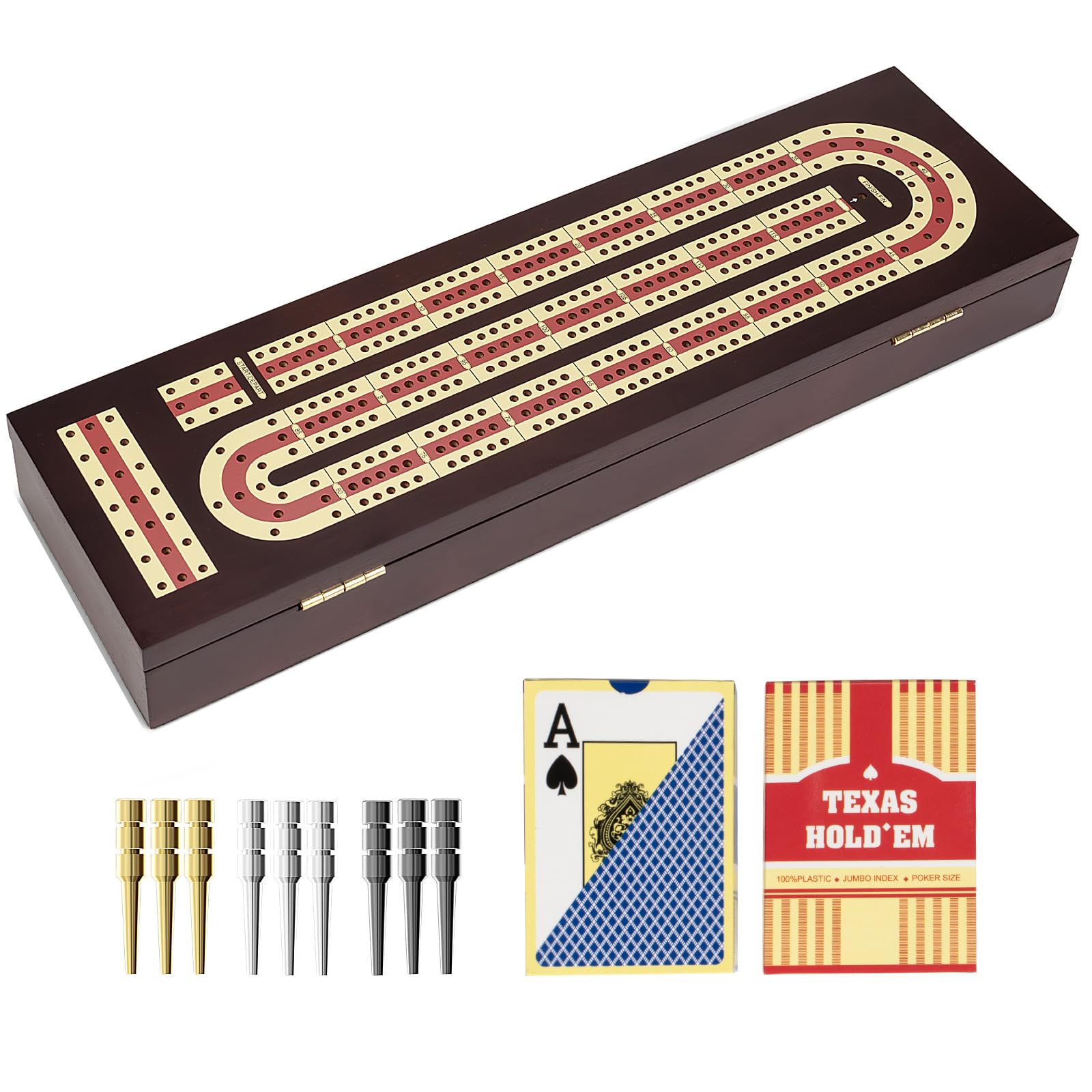 Amazon.com: Cribbage Board Game Set, Premium Wooden Board with Magnetic ...
