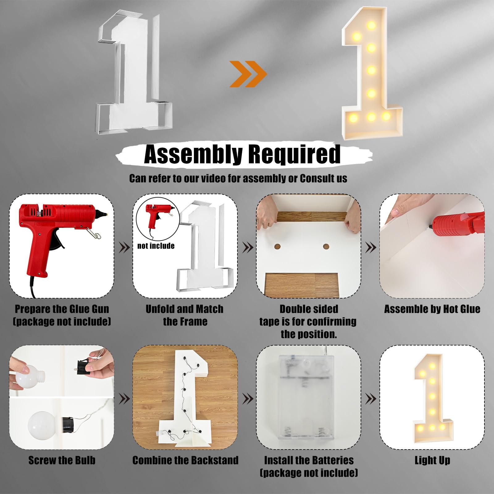 Snapklik.com : Paeyeq 4FT Marquee 1 Numbers, White Light Up Numbers For ...