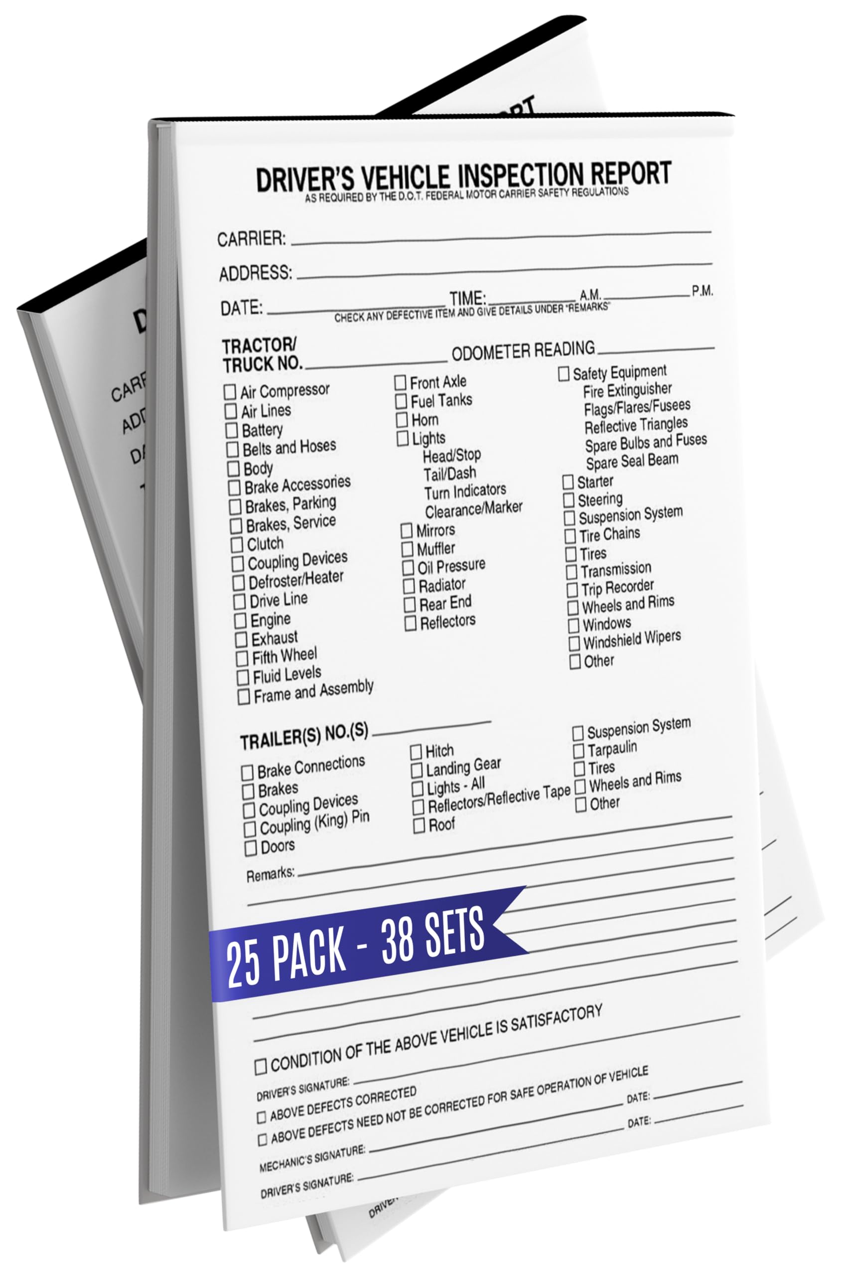 Amazon.com : 25 Pack Detailed Driver Vehicle Inspection Report Book, 2 ...