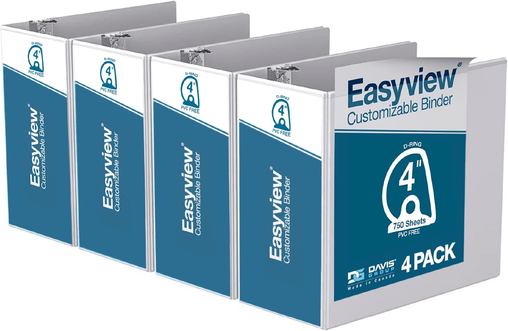 EasyView Premium Angled D-Ring 4-Inch Binders with Clear-View Covers, Customizable 3-Ring ...