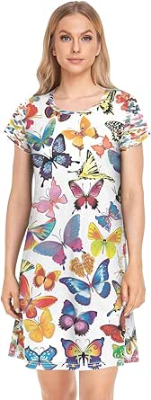 JSTEL Womens Polyester Nightgown Short Sleeve Nightshirts Round Neck ...