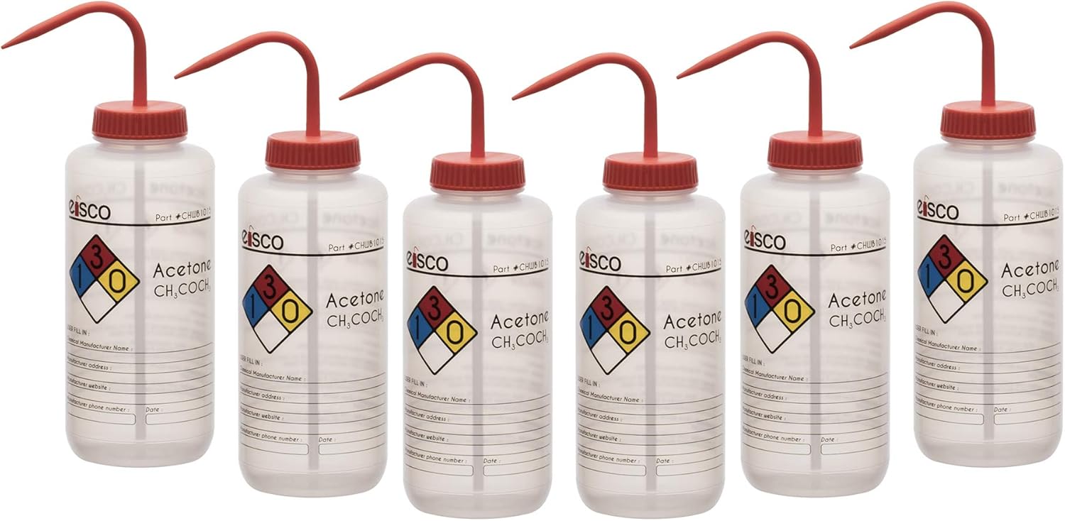Acetone Bottle Dispenser EISCO 6PK Wash Bottles For Acetone, 500ml ...