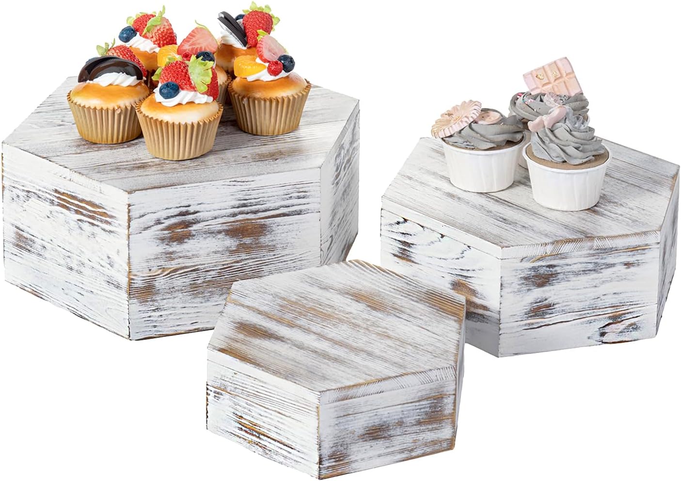 Amazon.com: MyGift Shabby Whitewashed Wood Hexagonal Display Riser ...