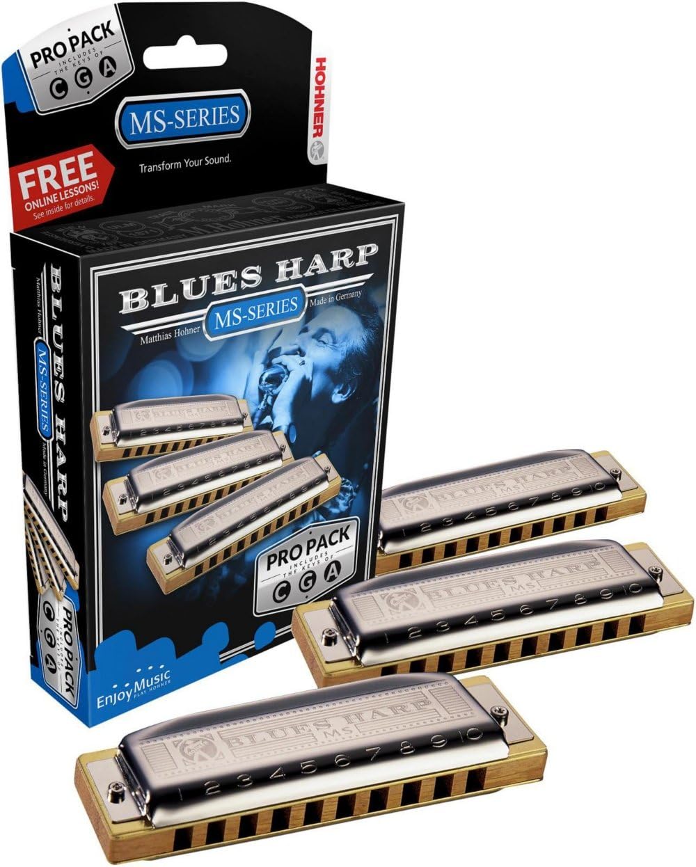 Amazon.com: Hohner 532 Blues Harp Pro Pack - MS-Series Harmonicas : Musical Instruments