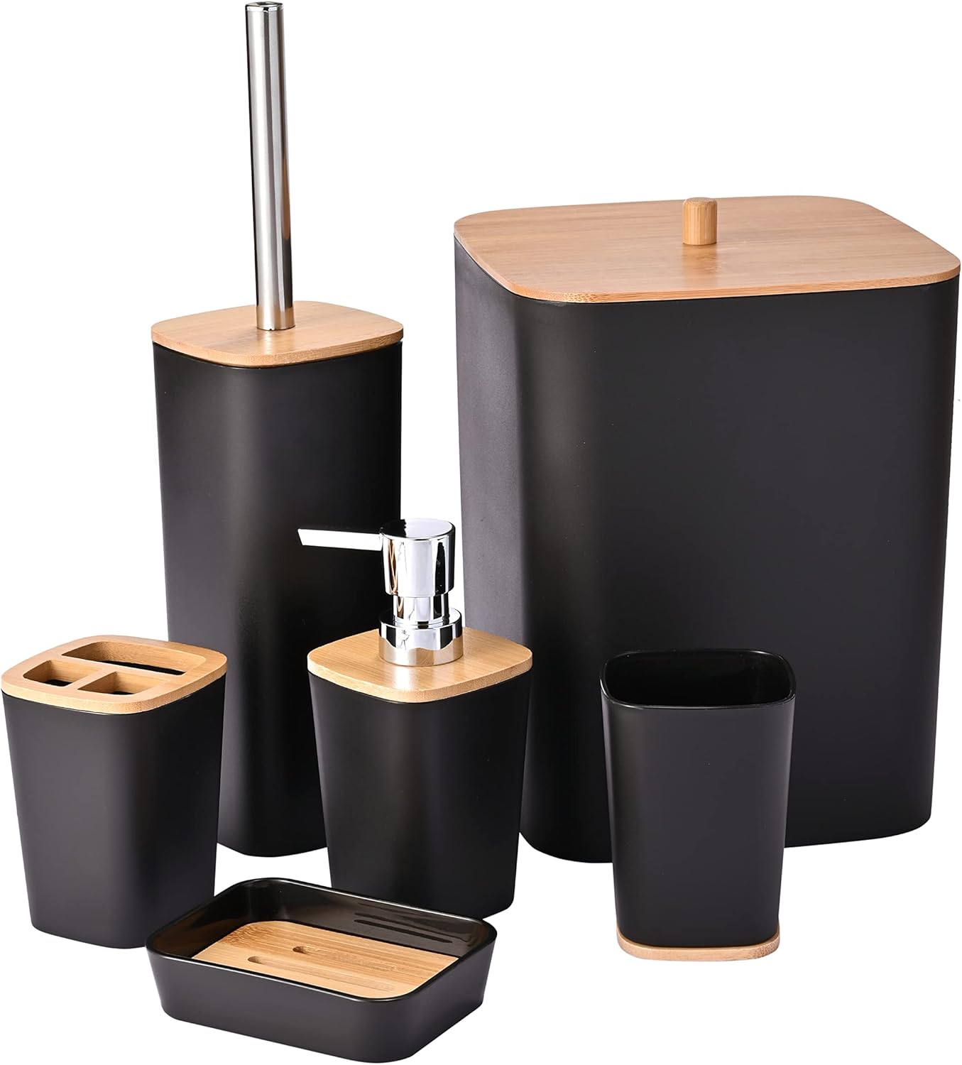 Yorkmills 6 Pieces Bamboo Bathroom Accessories set, Luxury Bathroom ...