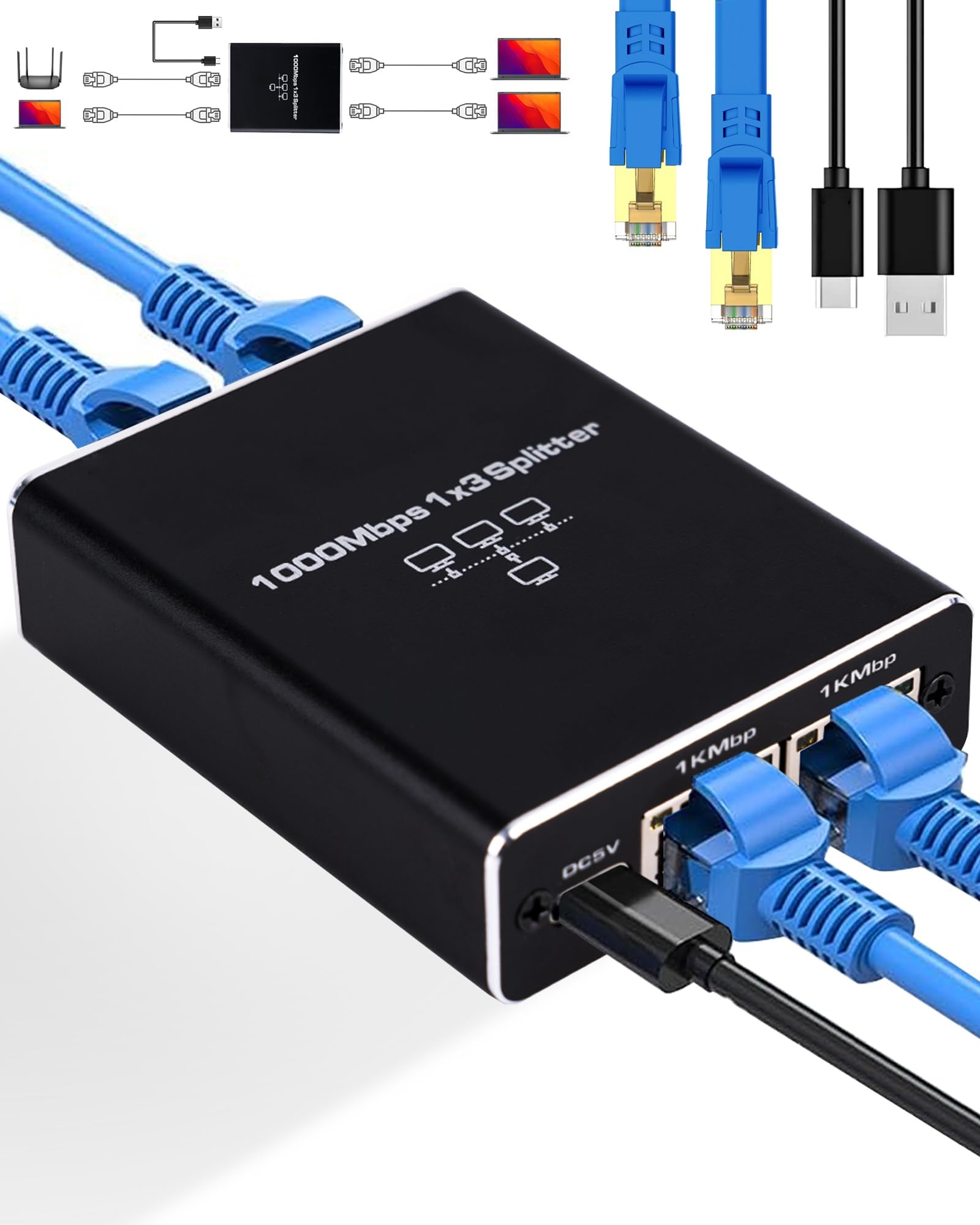 Amazon.com: Ethernet Splitter 1 to 3, 1000Mbps High Speed Ethernet ...