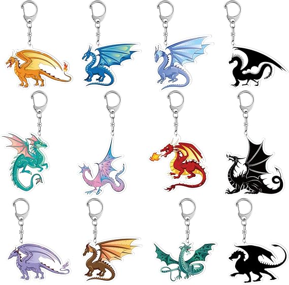 12 Pcs Dragon Keychain for Kids Dragon Party Favor Acrylic Dragon ...