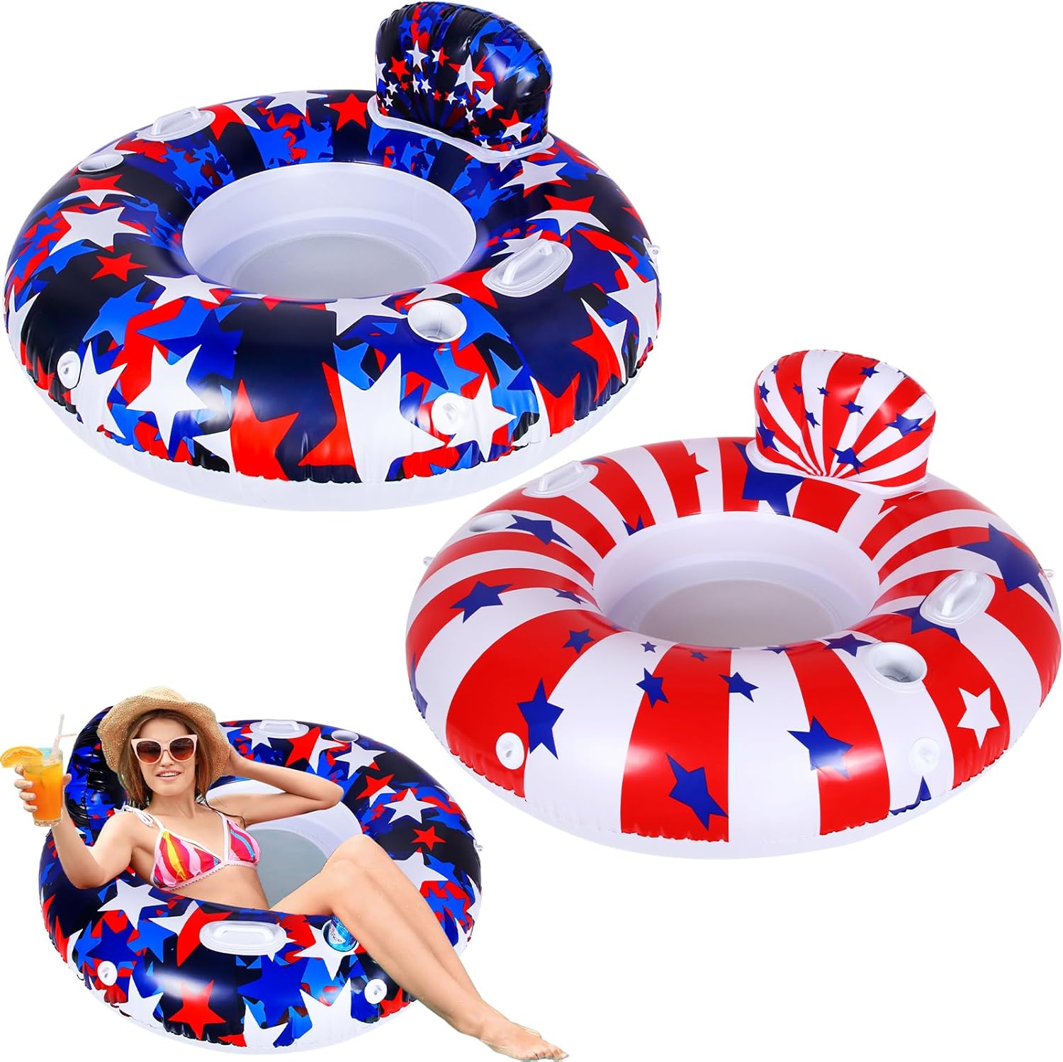 Lewtemi 2 Pack 43'' Patriotic Inflatable Pool Floats River Tubes Heavy ...