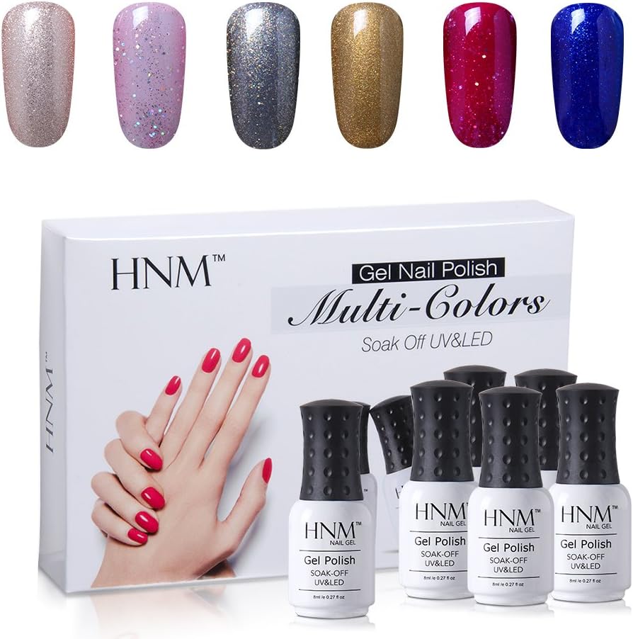 Amazon.com: HNM Gel Nail Polish 6pcs Set UV Soak Off Mixed Colors ...