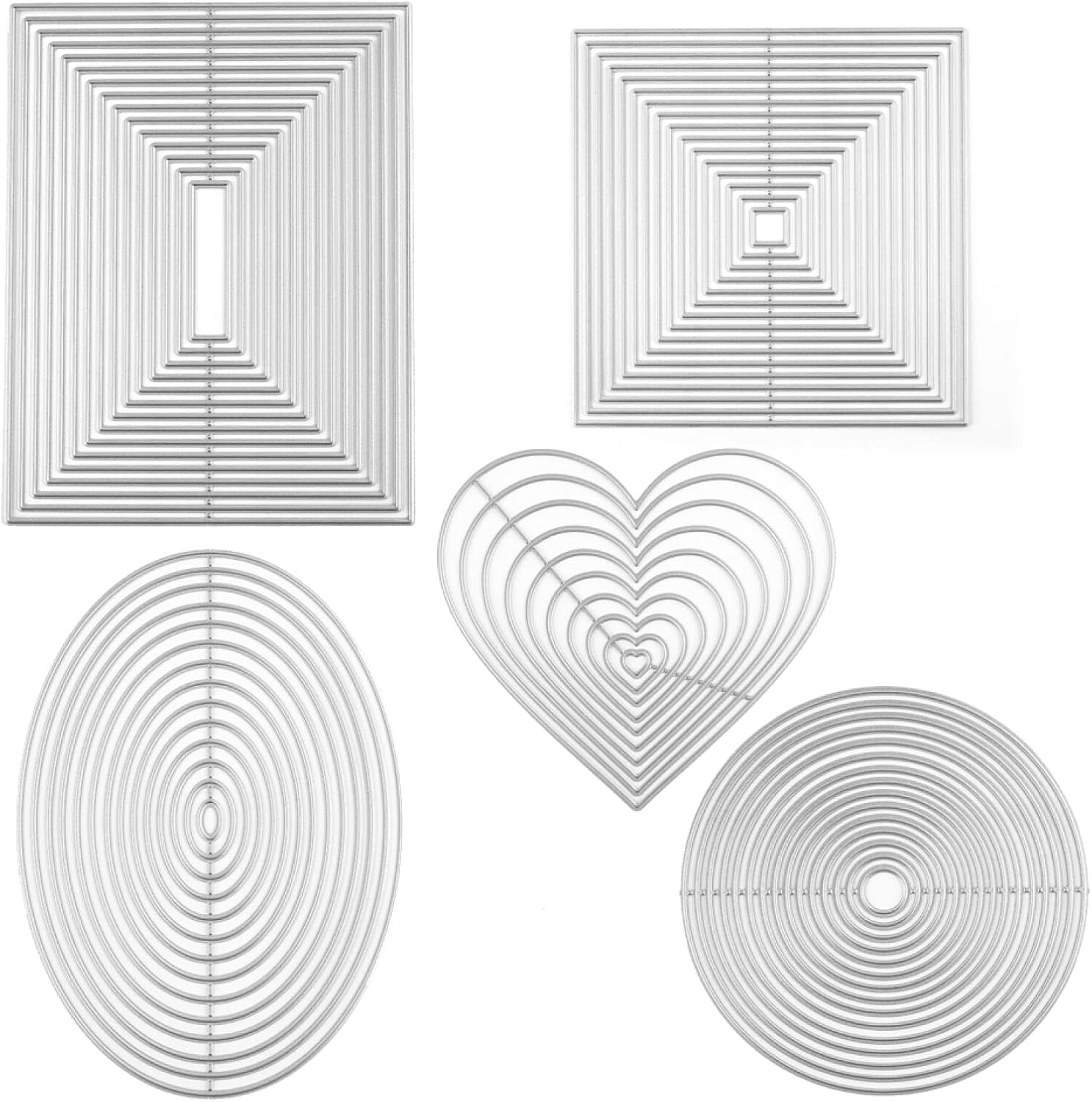5PCS Nesting Basic Dies Rectangles & Ovals Circles & Squares Hearts ...
