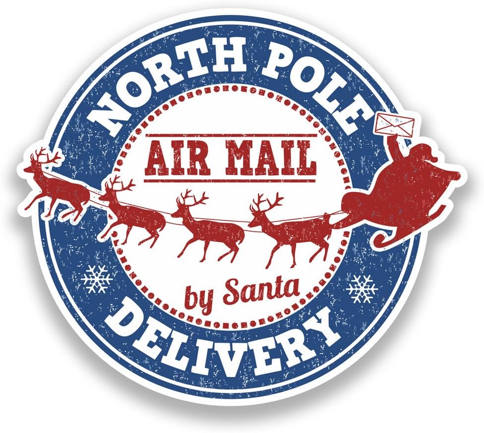 Pack of 24 Merry Christmas Round Stamp Stickers North Pole Air Mail ...