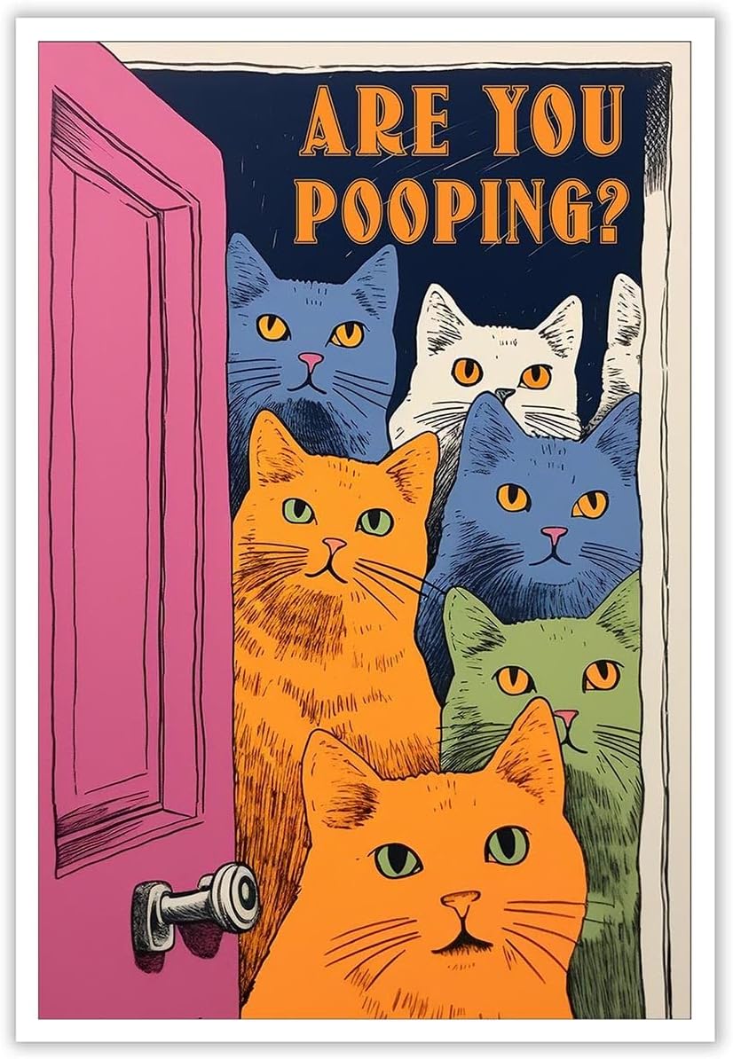 Funny Bathroom Cat Print Poster, Funky Are You Pooping Cat Sign Canvas ...