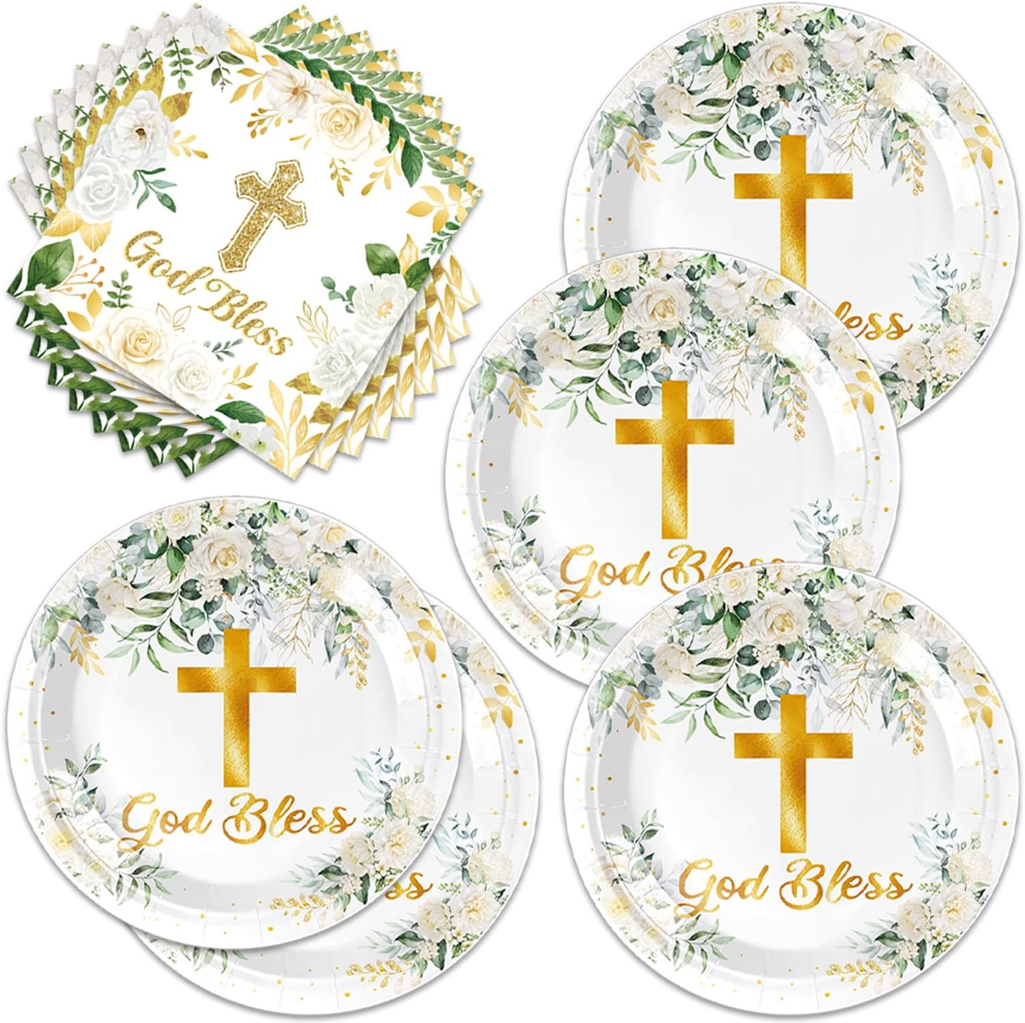 Amazon.com: HJAOJIAO 40pcs God Bless Plates and Napkins Baptism ...