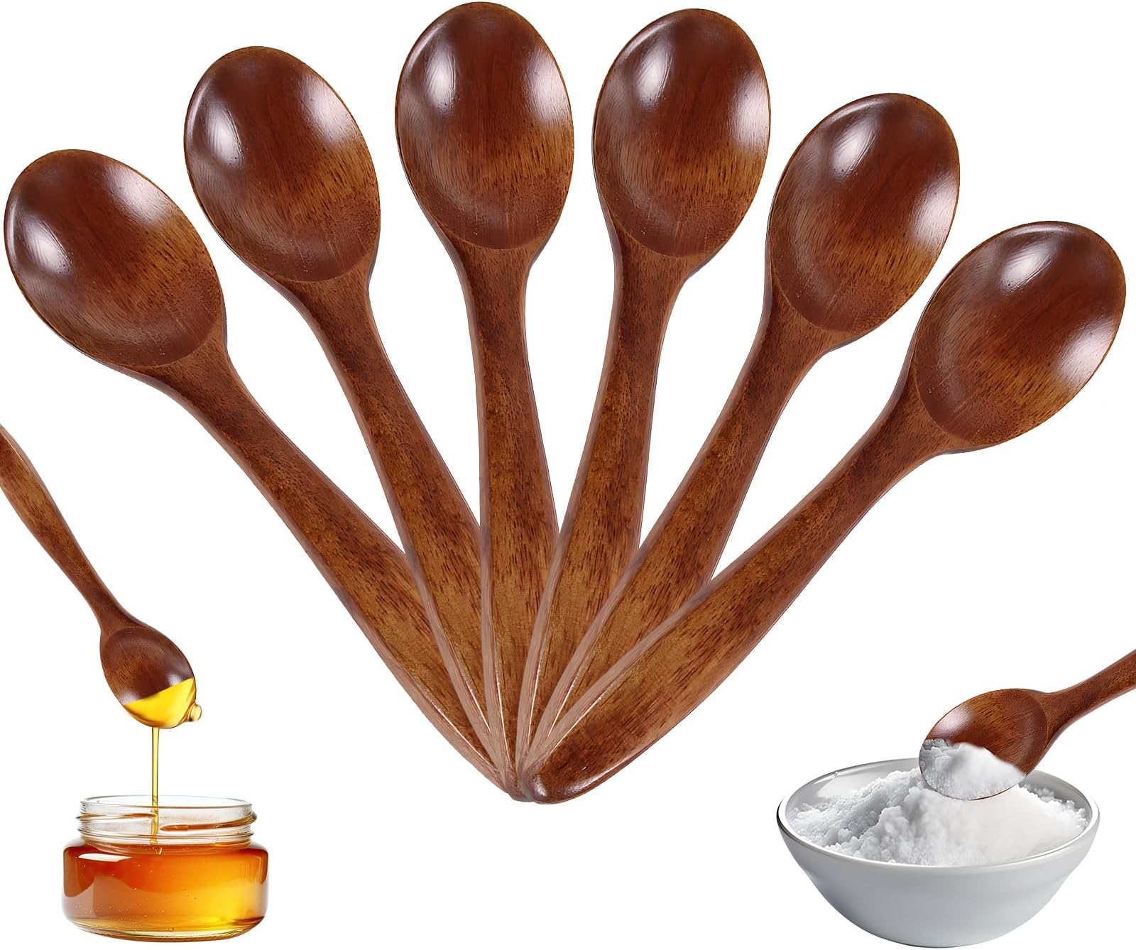 Jeffdad 4 Pcs Small Wooden Spoons, 5.9 Inch Honey Spoon for Tea, Wooden ...
