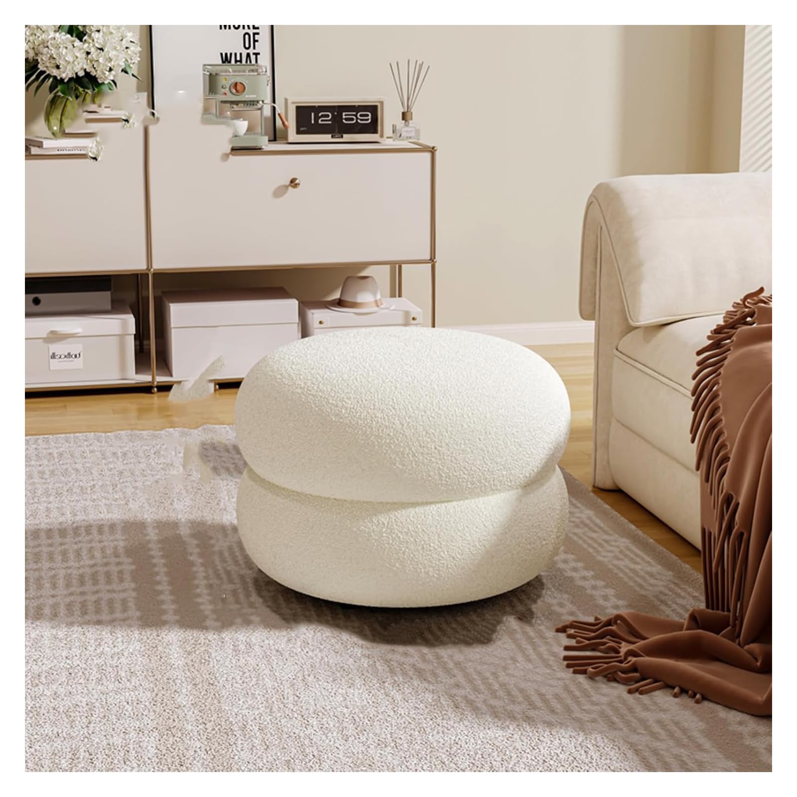 Wide Round futon Ottoman, Round Ottoman, Modern Ottoman, Ivory Velvet ...