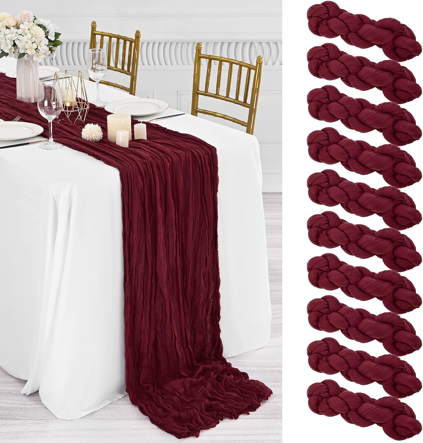 Amazon.com: Lykoow 10 Packs Burgundy Cheesecloth Table Runner,10Ft x 35 ...