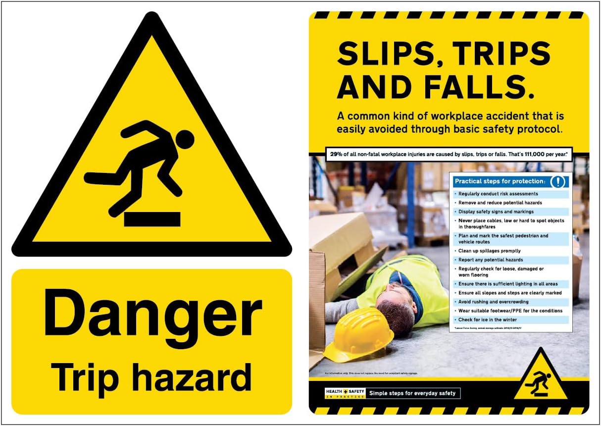 VSafety Poster Combo - Danger Trip Hazard/Slips, Trips, Falls-600x450 ...
