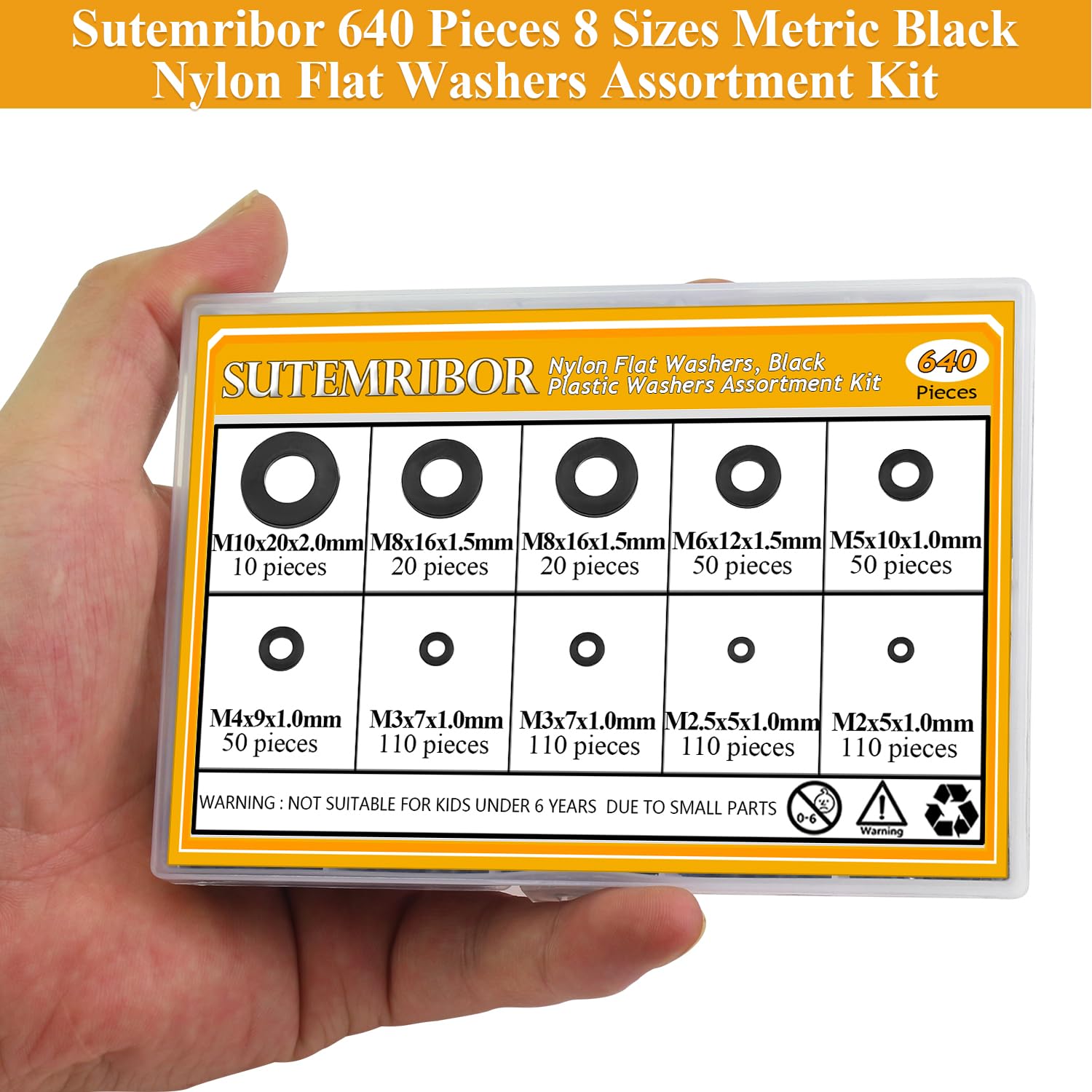 Snapklik.com : Sutemribor 640 Pieces 8 Sizes Black Nylon Washers ...