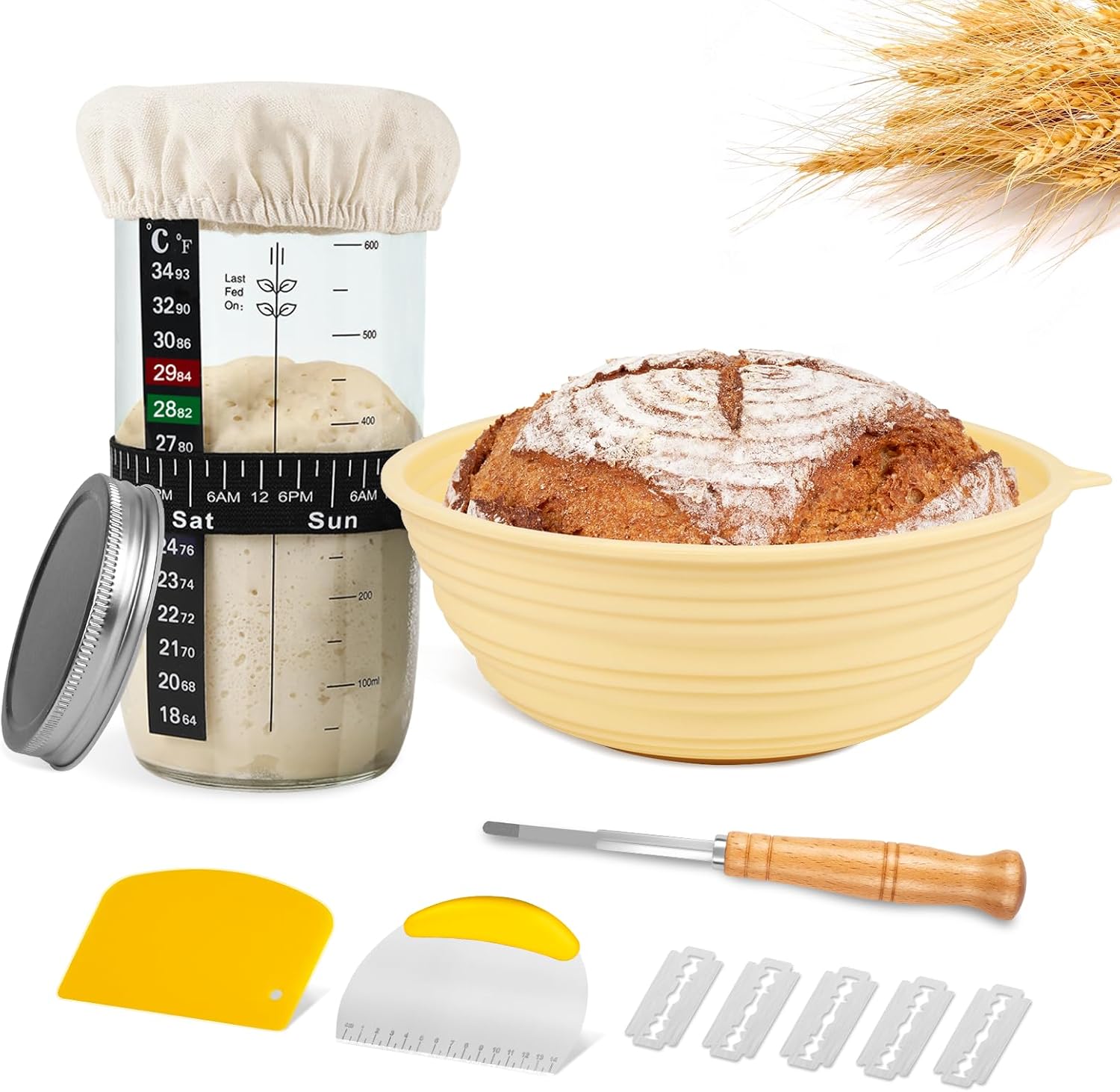 Amazon.com: Sourdough Bread Baking Supplies kit, JAOBHAHY Proofing ...