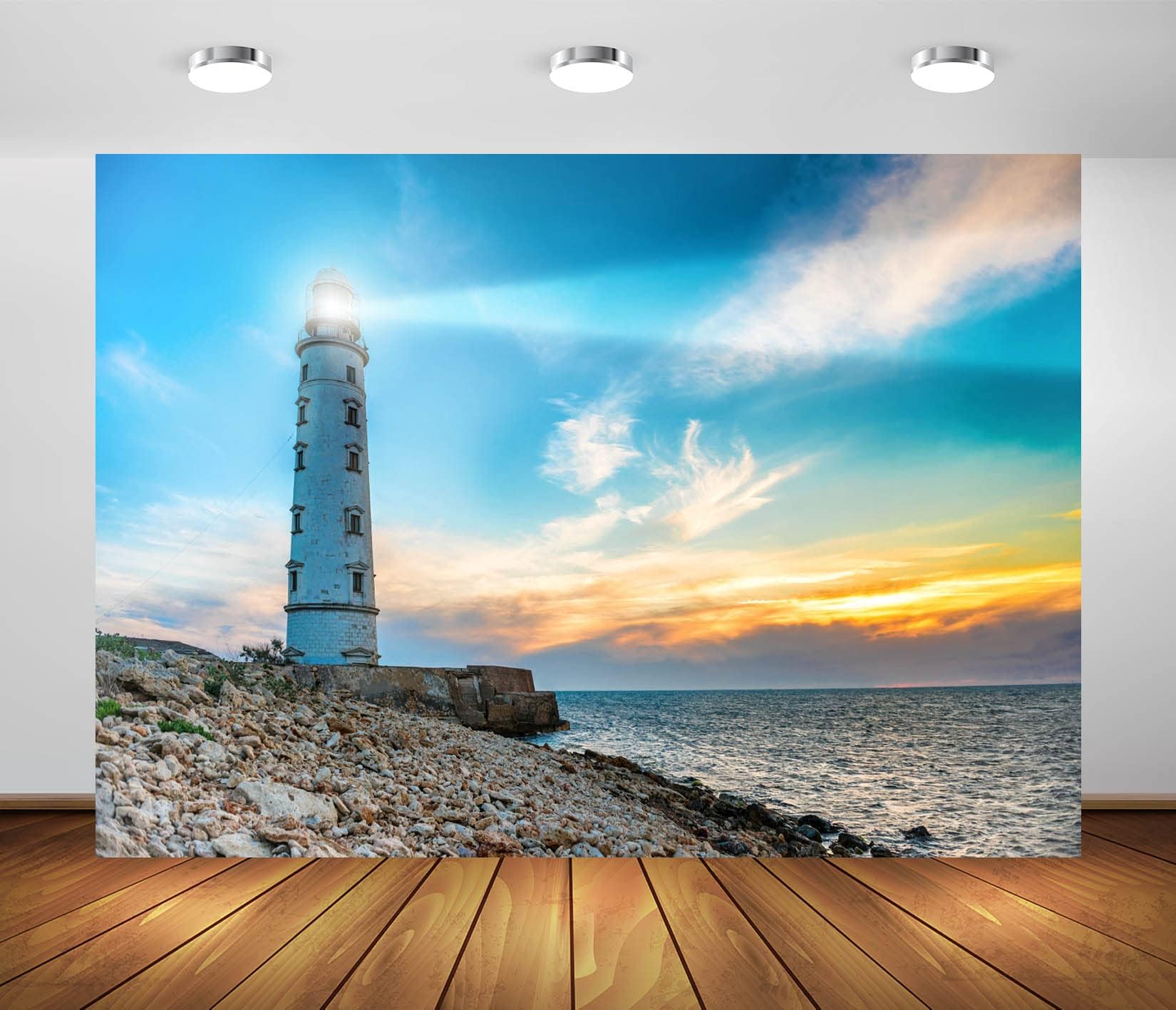 Amazon.com : BELECO 7x5ft Fabric Seaside Lighthouse Backdrop for ...