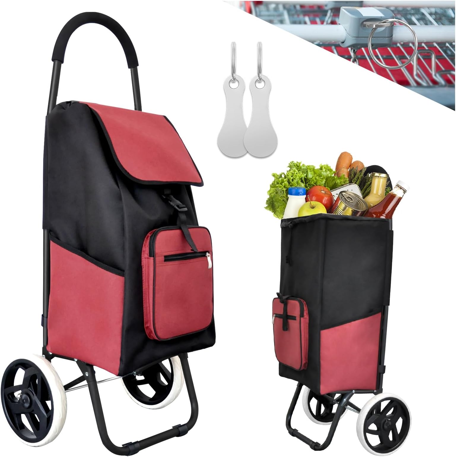 WONSEFOO Einkaufstrolley, Klappbarer bis 50kg Einkaufswagen ...