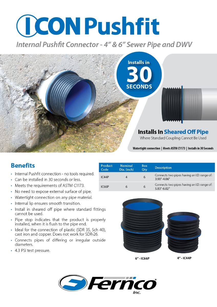 Snapklik.com : Fernco 6" ICON Pushfit DWV Internal Coupling Sheared Off ...