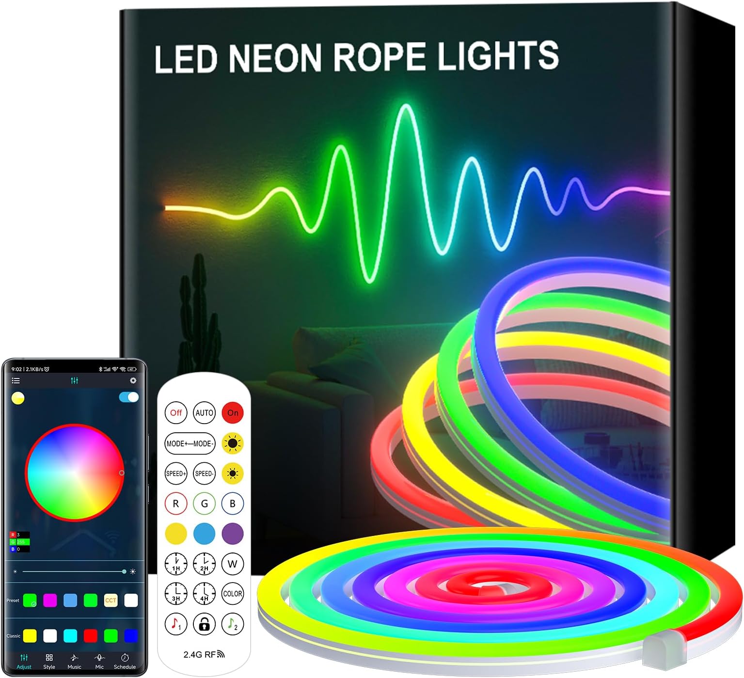 Lumtang RGB LED Strip, LED Strip 10 m Bluetooth, IP65 Waterproof ...